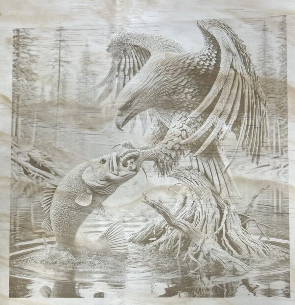 LASER ENGRAVED 3D ILLUSTRATION OF EAGLE CATCHING SALMON - Newfie Laser ...