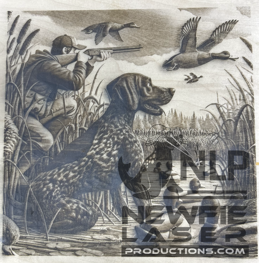3D LASER ENGRAVED ILLUSUION OF DUCK HUNTER WITH DOG AND LOTS OF DUCKS ...